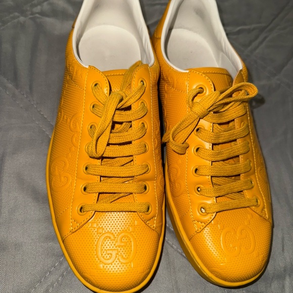 Gucci | Shoes | Gucci Mustard Yellow Embossed Sneakers | Poshmark